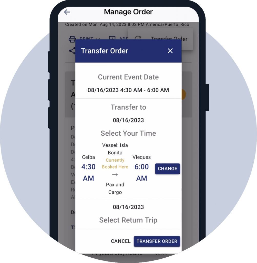 How to transfer a ticket - Puerto Rico Ferry anchored by Hornblower