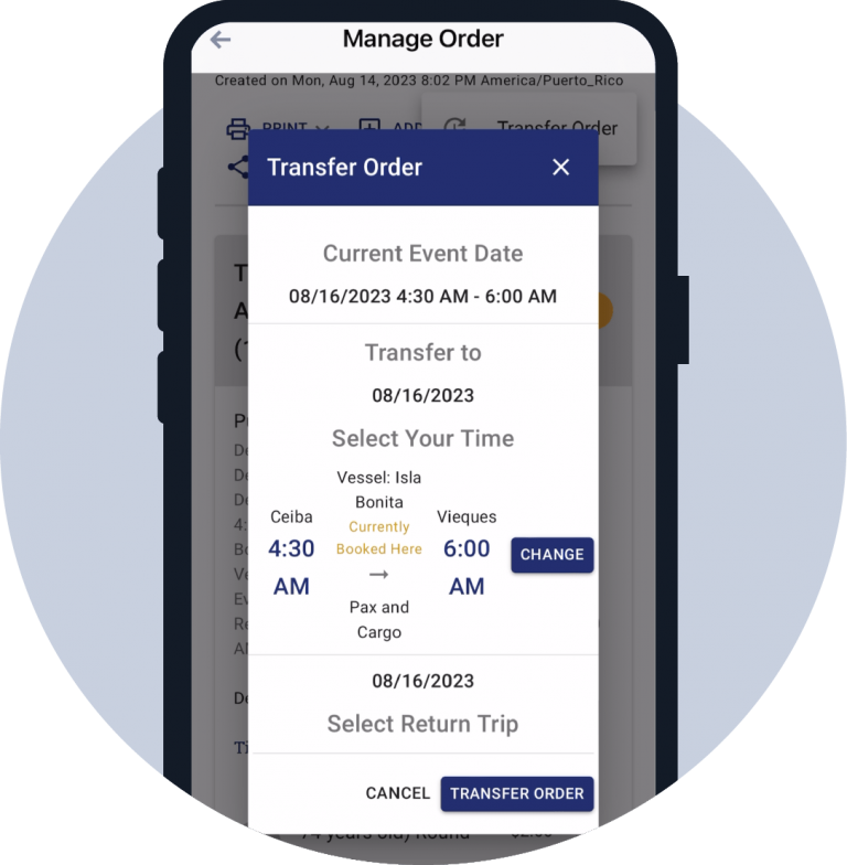 How to transfer a ticket - Puerto Rico Ferry anchored by Hornblower