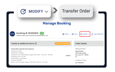 How to transfer a ticket - Puerto Rico Ferry anchored by Hornblower